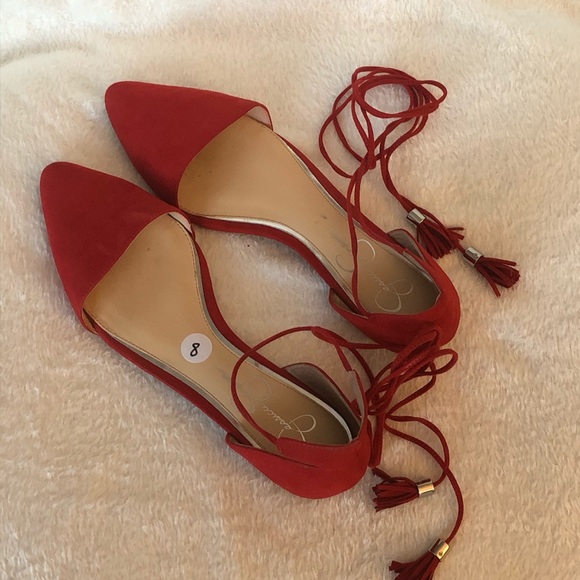 Jessica Simpson | Shoes | Jessica Simpson Red Lace Up Ballet Flats ...